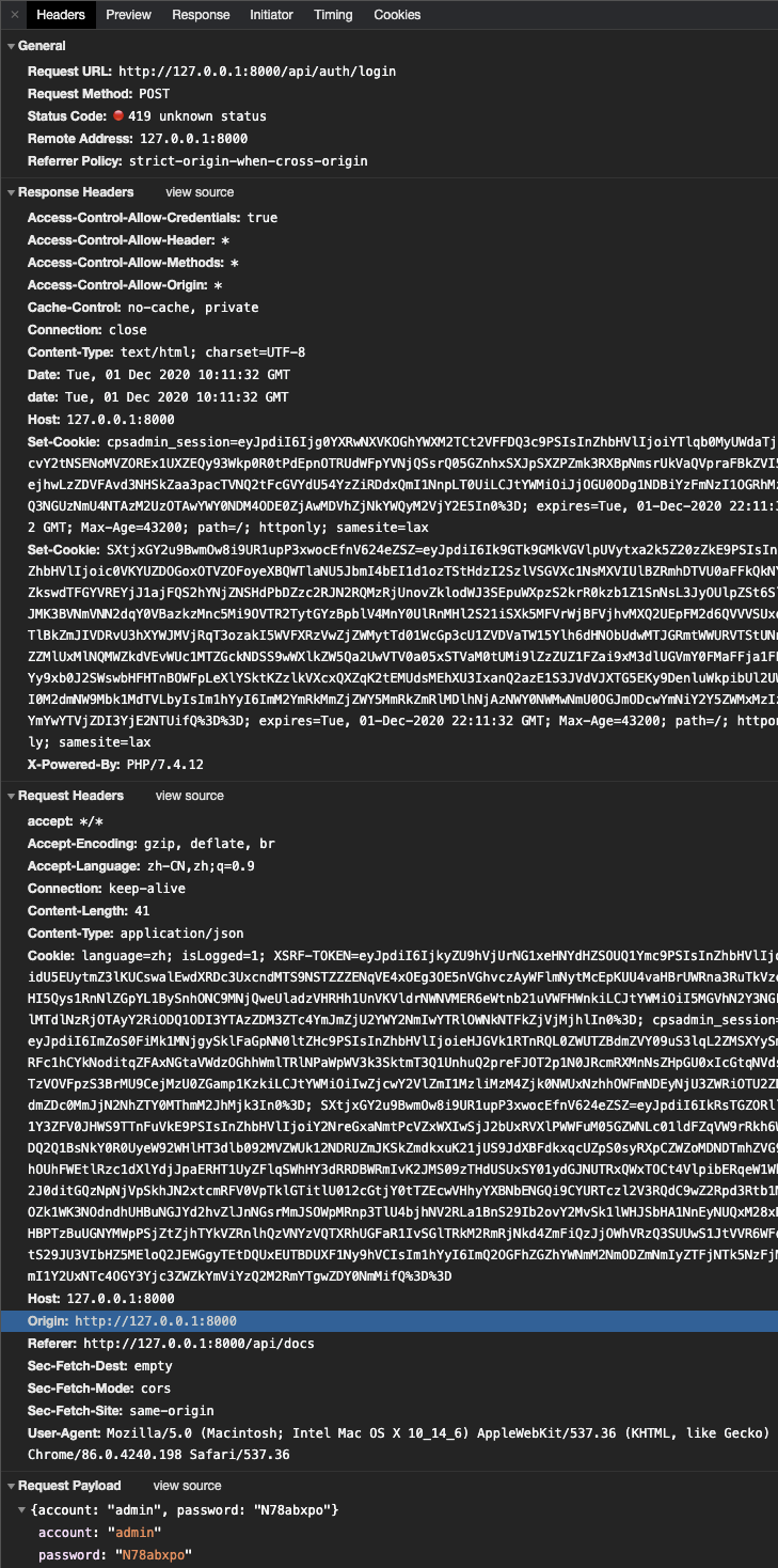When Am Trying To Send Post Request By 419 Undocumented Error Unknown When Am Trying To Send Post Request By 419 Undocumented Error Unknown