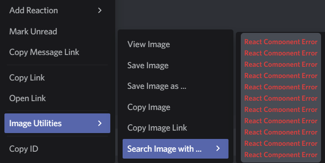 Image Utilities > Search Image with ... > React Component Error on all ...