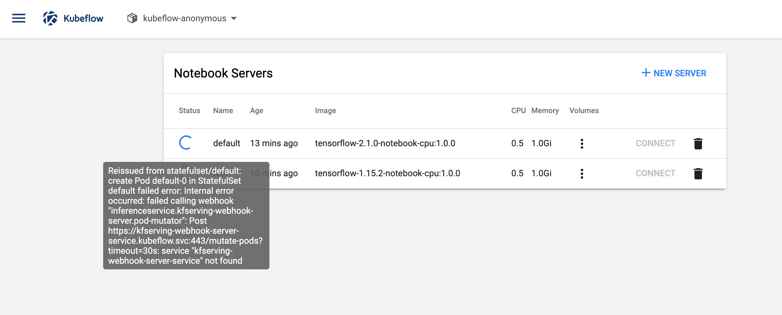 Notebook Server Fails To Launch Kfserving Webhook Not Found · Issue 4763 · Kubeflowkubeflow