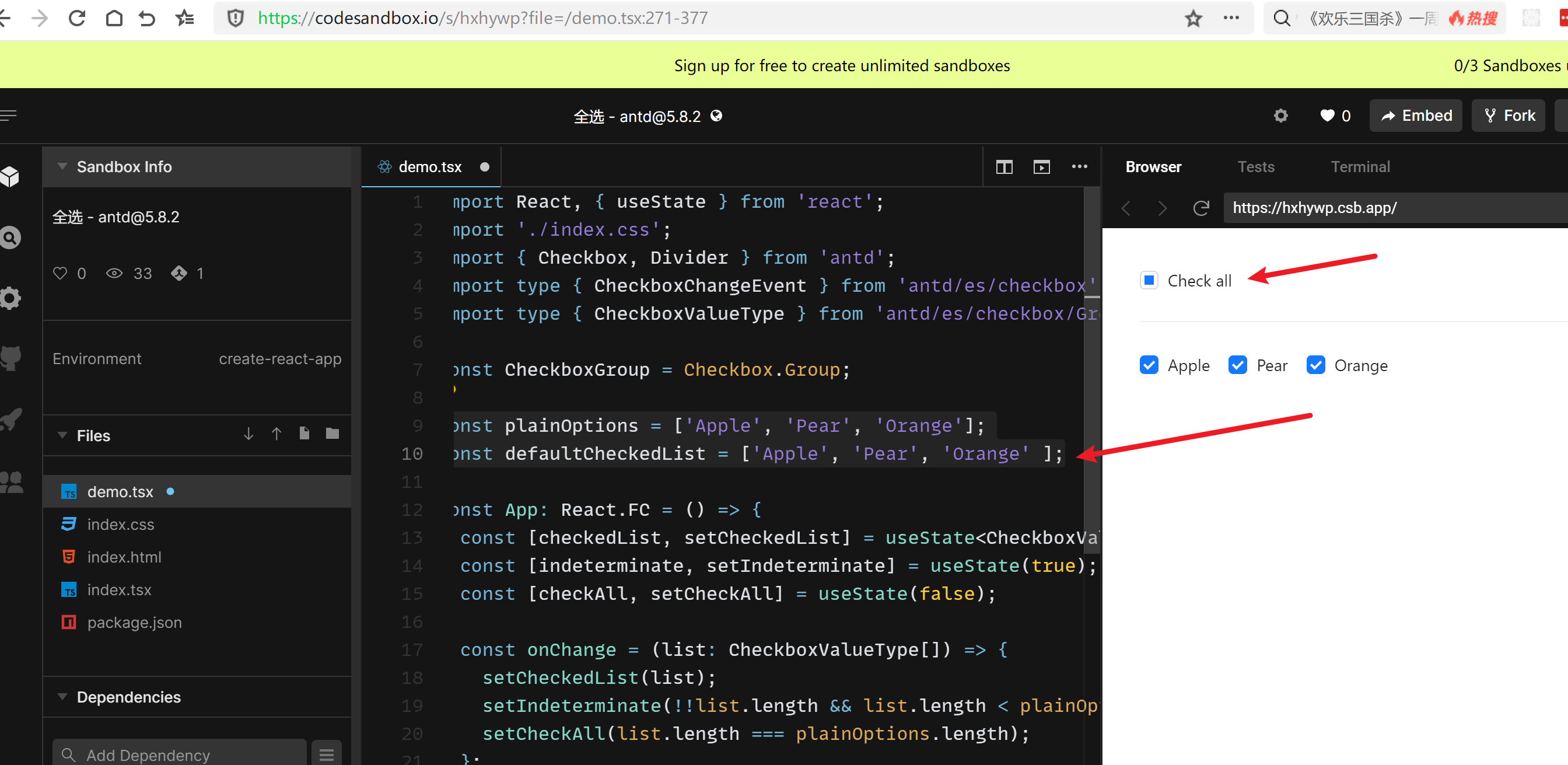 checkbox 官方示例 defaultCheckedList 如果就是全选的相同值，全选按钮应该勾上 · Issue #44123 ...