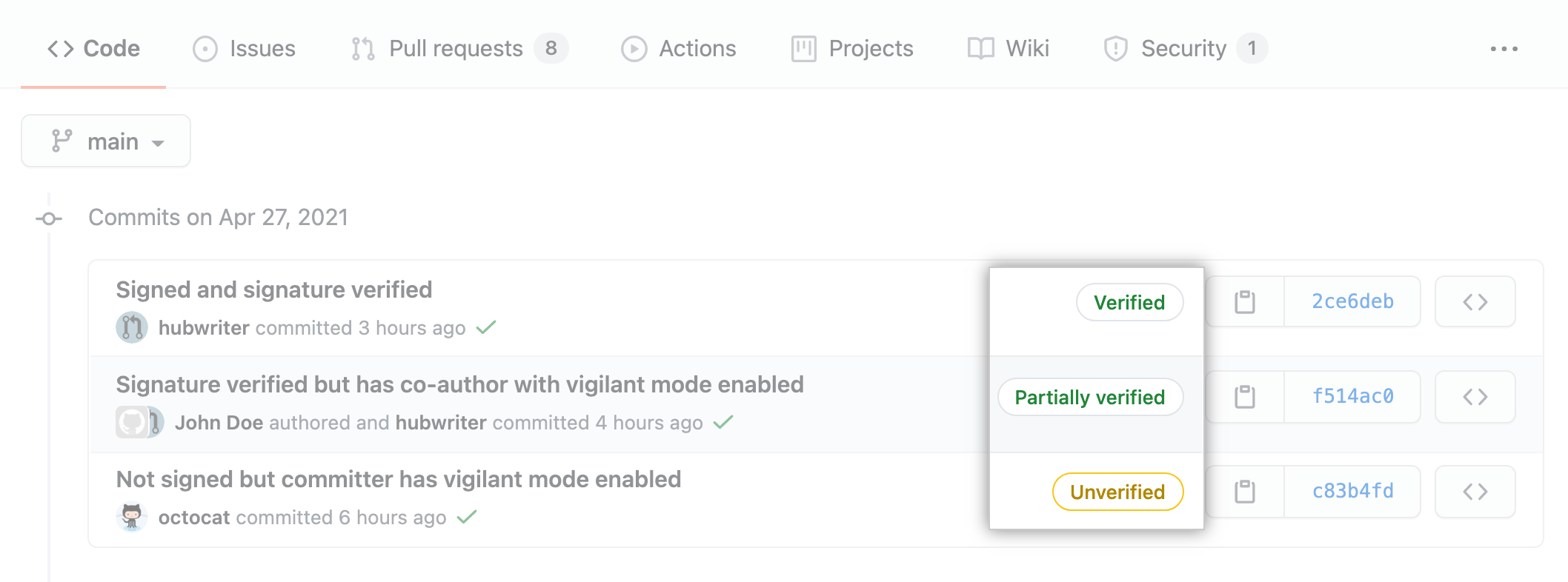 Flag unsigned commits with vigilant mode - GitHub Changelog