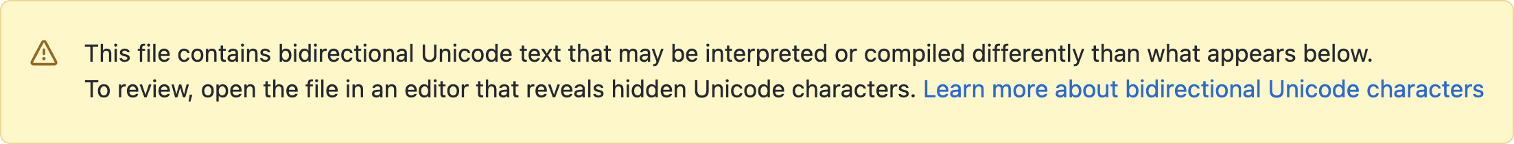 Warning About Bidirectional Unicode Text Github Changelog