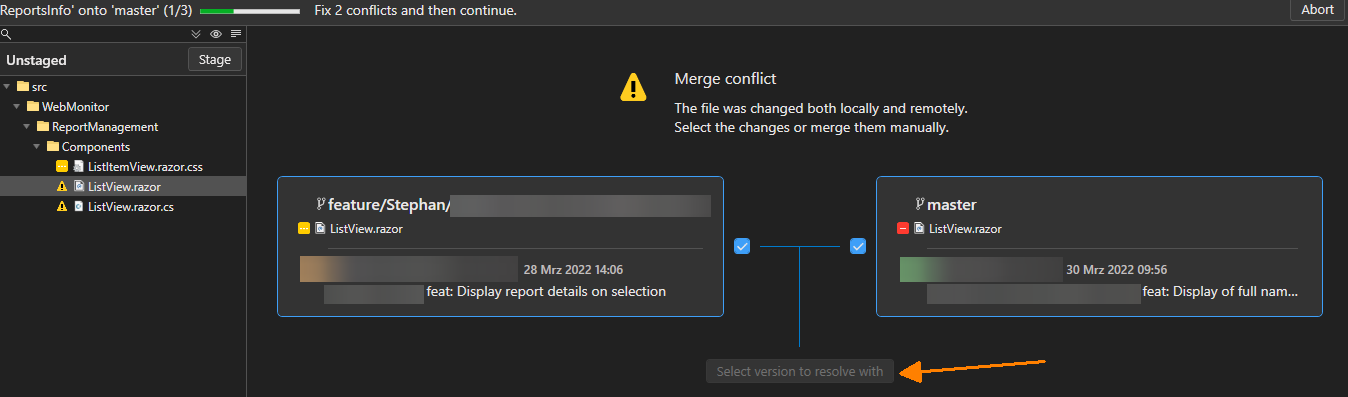 [Bug] Merge conflicts in .razor files do not offer internal/external merge editor · Issue #1494 ...