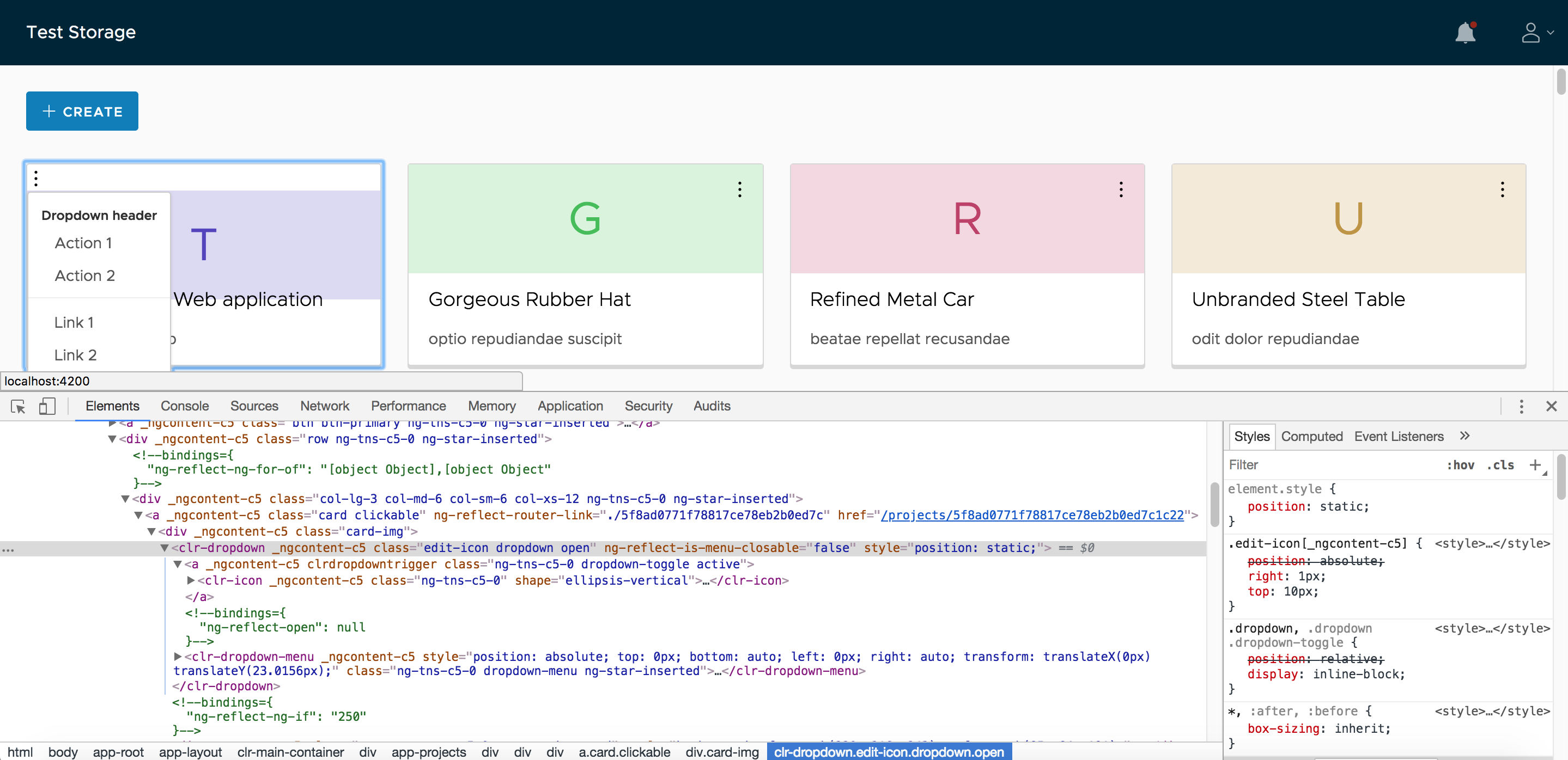 Dropdown button with position: absolute overrides by position: static · Issue #2332 · vmware ...