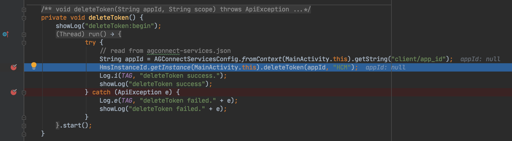 Get Token and Delete Token return ApiException · Issue #6 · HMS-Core/hms-push-clientdemo-android ...