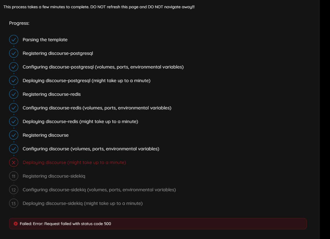 Deployment Issue Discourse App Version 31 500 Error · Issue 1661 · Caprovercaprover 4805