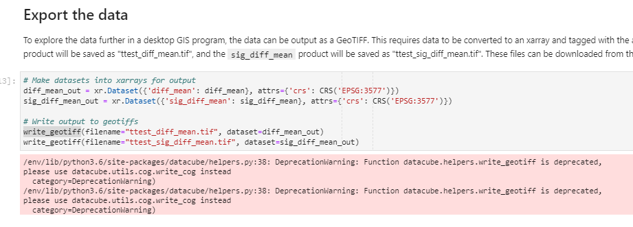 Basic analysis and change detection notebooks still use "write_geotiff" · Issue #756 ...