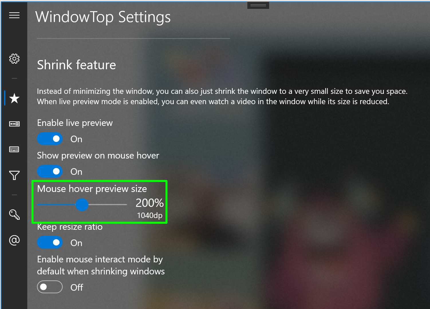 Feature Request: Customable preview size for shrink window · Issue #76 · WindowTop/WindowTop-App ...