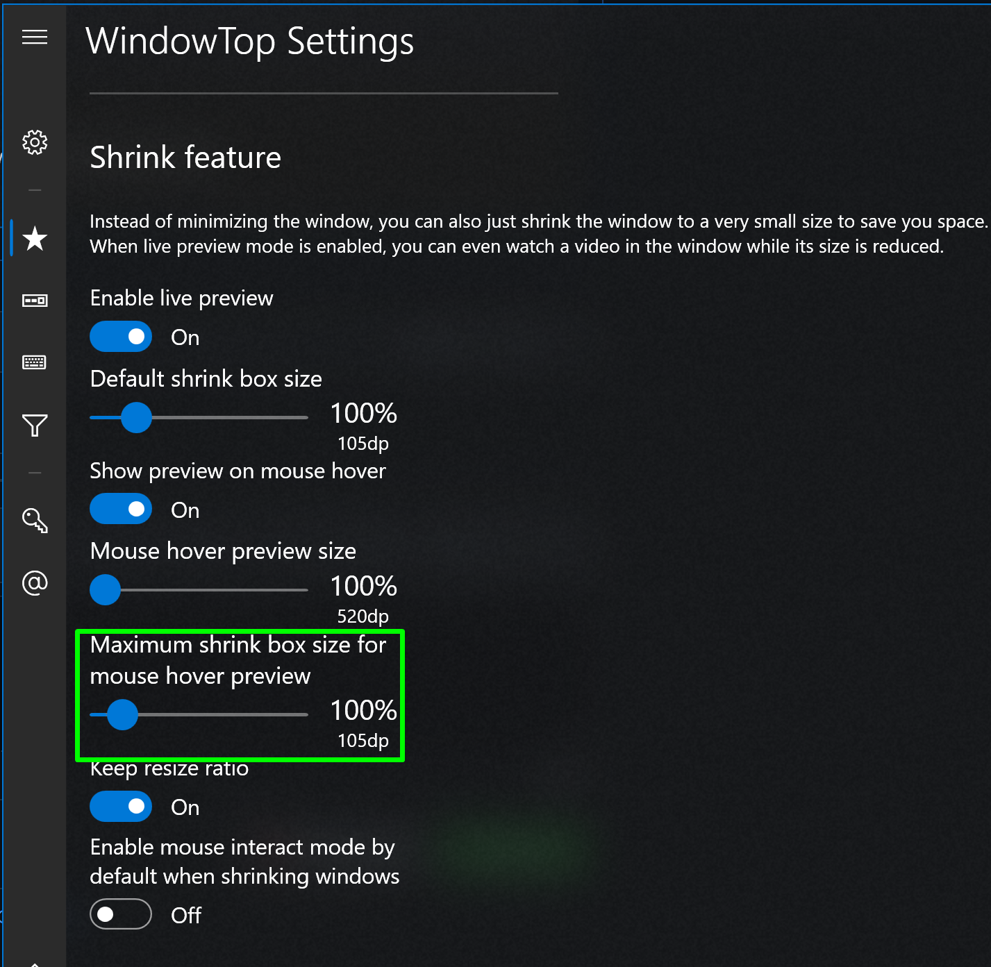 Feature Request: Customable preview size for shrink window · Issue #76 · WindowTop/WindowTop-App ...