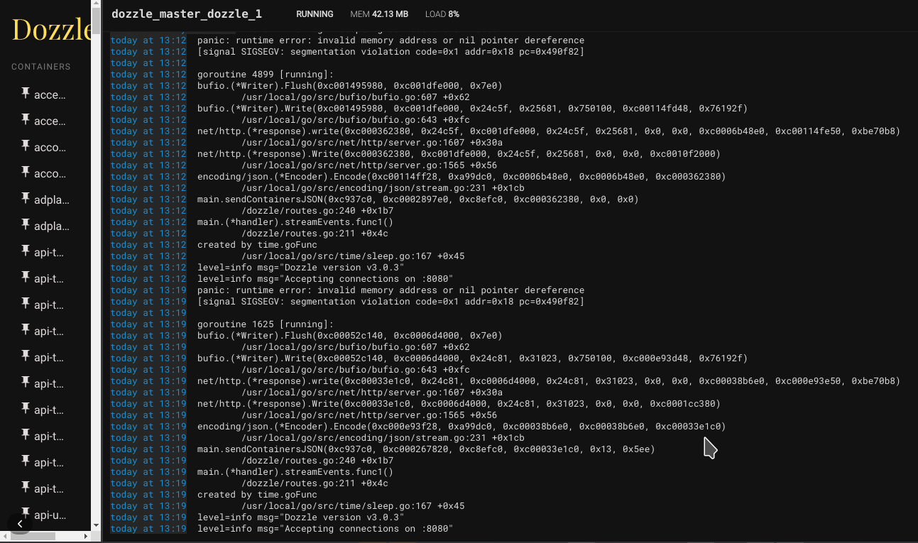 panic: runtime error: invalid memory address or nil pointer dereference · Issue #875 · amir20 ...