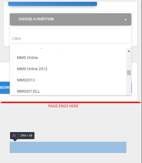Selectpicker Dropdown With Large Number Of Items Creating White Space At The Bottom Of The Page