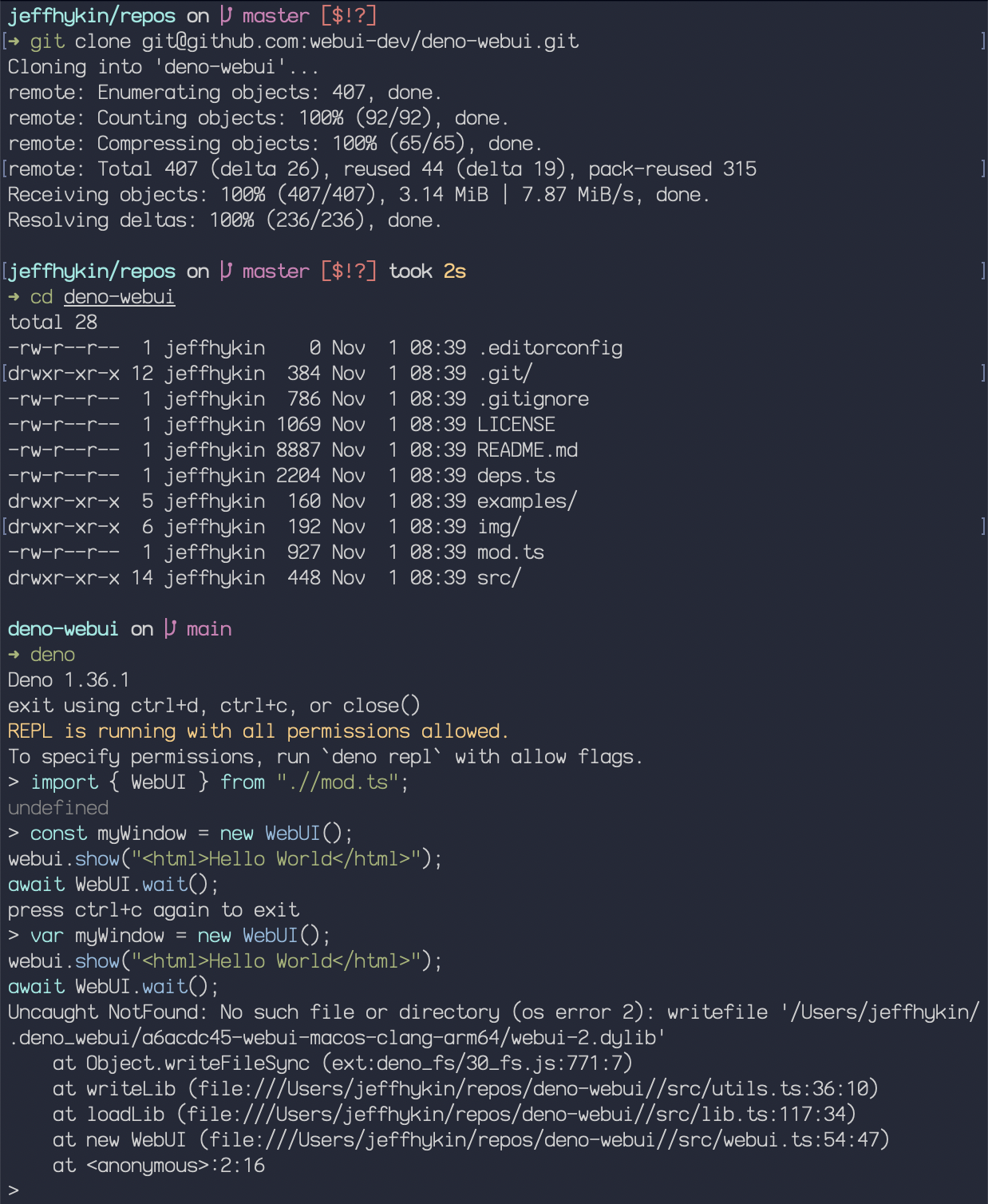 No Such File Or Directory Writefile Deno Webui A6acdc45 Webui Macos Clang Arm64 Webui 2 Dylib