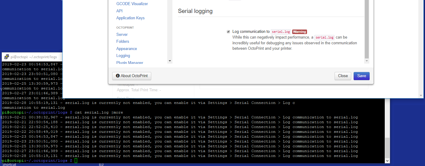 Serial log not written even though enabled · Issue #3067 · OctoPrint/OctoPrint · GitHub