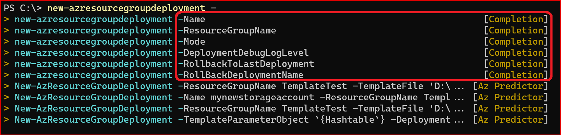 CompletionPredictor unable to see ARM parameters in an Azure ...