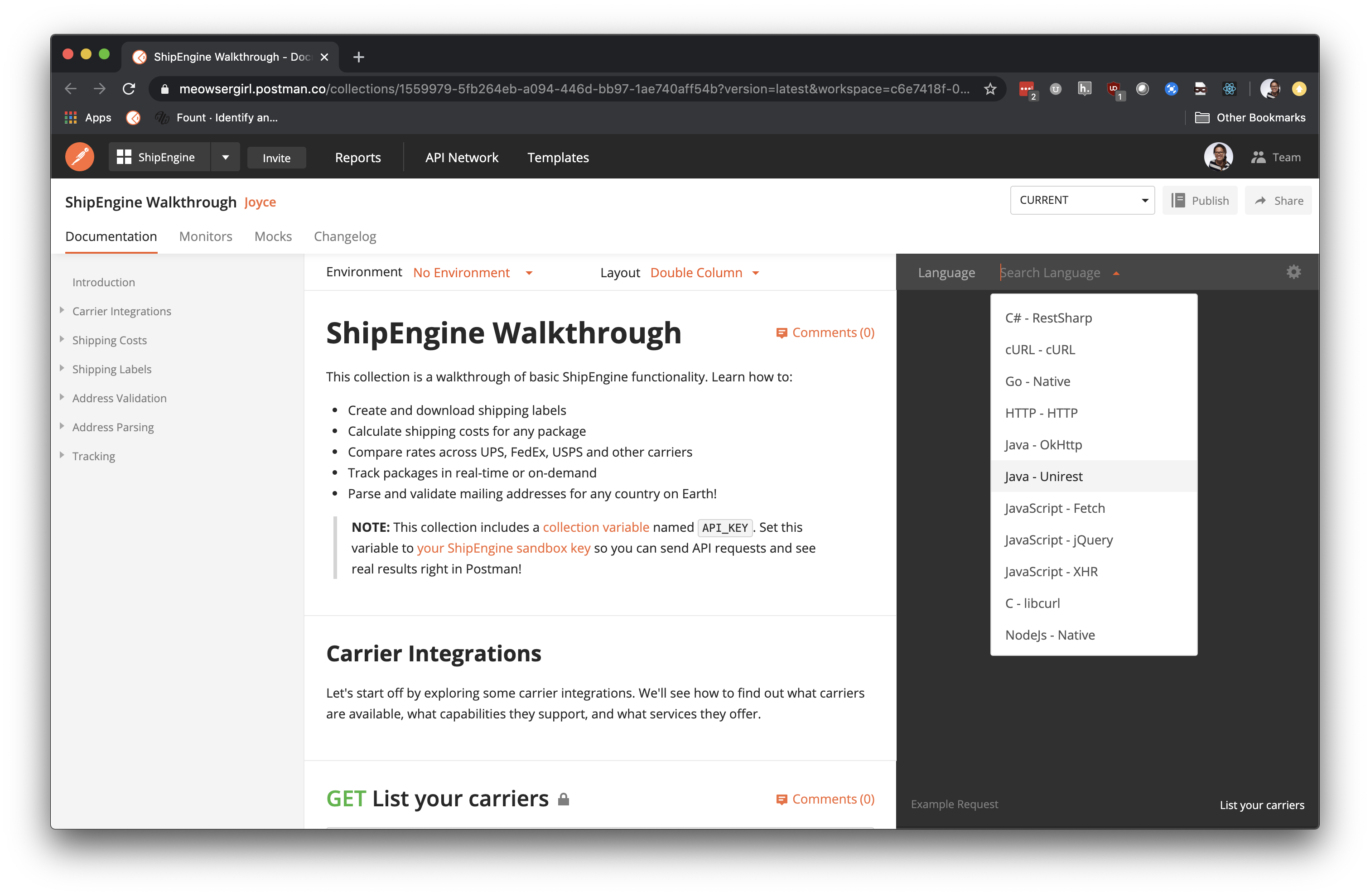 Persist Language Selection In Code Gen Settings In Web Documentation · Issue 7907 · Postmanlabs