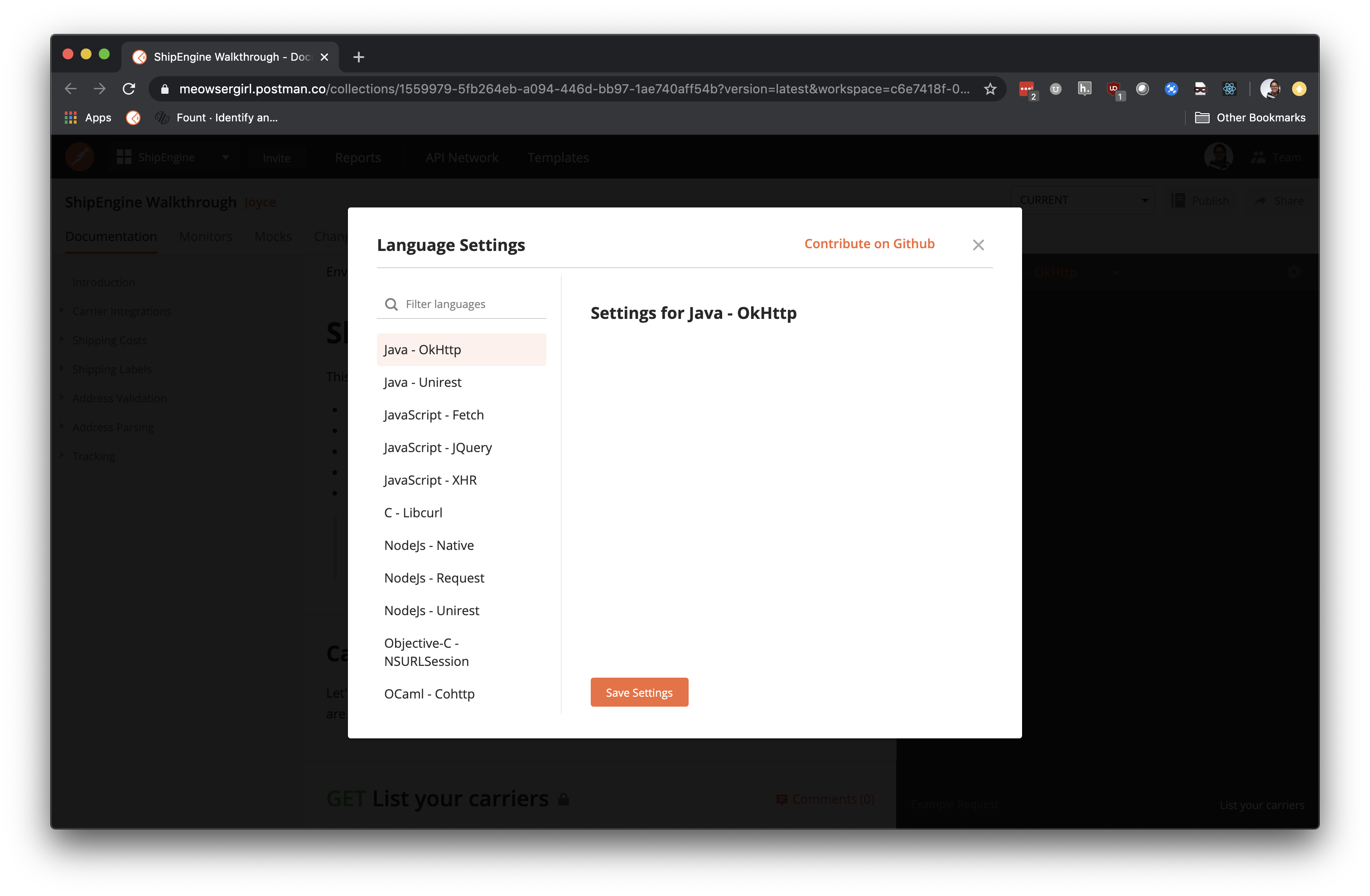 Persist language selection in code gen settings in web documentation ...