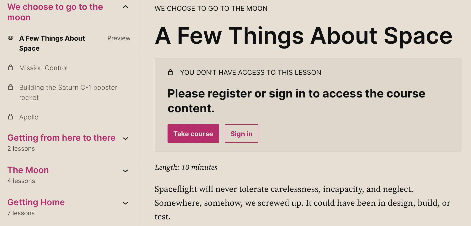 "You don't have access to this lesson" notice shown for preview lesson ...