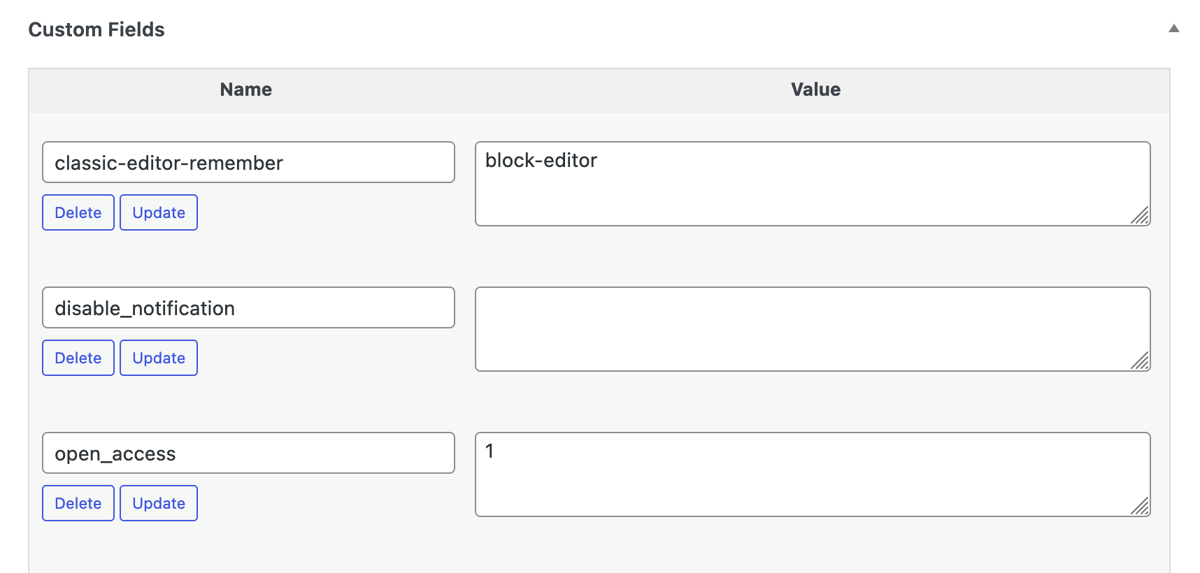 Potential issue: If the custom fields panel is enabled in the editor, open access can't be unset ...