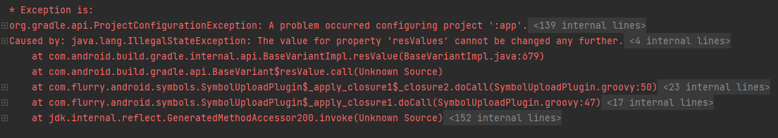 Exception "The value for property 'resValues' cannot be changed any ...