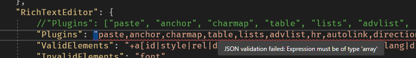 AppSettings schema for RTE plugins does not validate either string or string[] · Issue #12916 ...