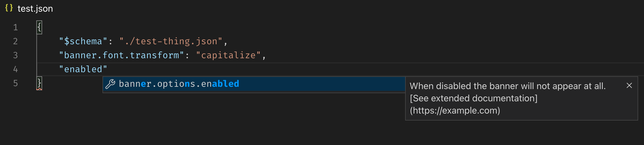 Add documentation about `markdownDescription` JSON schema extension by ...