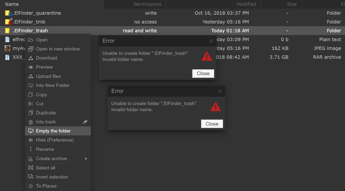 double dialog of error (Invalid folder name) · Issue #2734 · Studio-42/elFinder · GitHub
