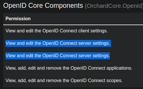 Misnamed OpenID Component permission · Issue #12820 · OrchardCMS/OrchardCore · GitHub