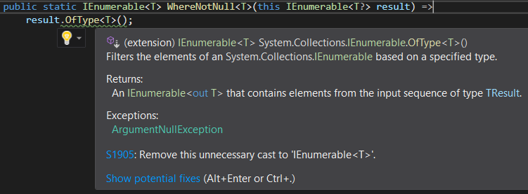 S1905 reports false positive with `OfType` and nullable types · Issue ...