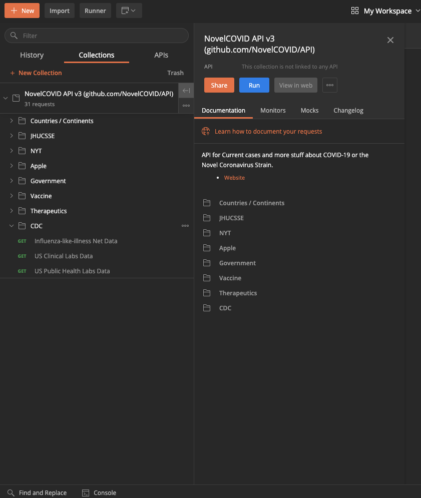 Provide an updated Postman collection in API/README.md · Issue #886 · disease-sh/API · GitHub