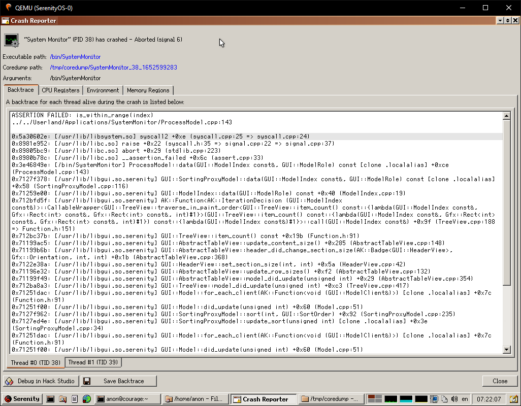 SystemMonitor: Crash after deleting a file in FileManager · Issue #13982 · SerenityOS/serenity ...
