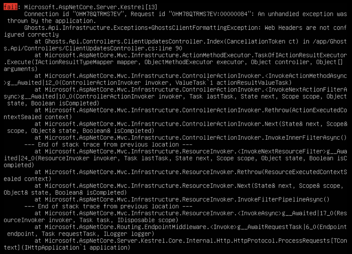 multiple errors in Ghost-Api when connecting the v4 client · Issue #61 · cmu-sei/GHOSTS · GitHub