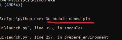 [Bug]: No module named pip · Issue #9957 · AUTOMATIC1111/stable-diffusion-webui · GitHub