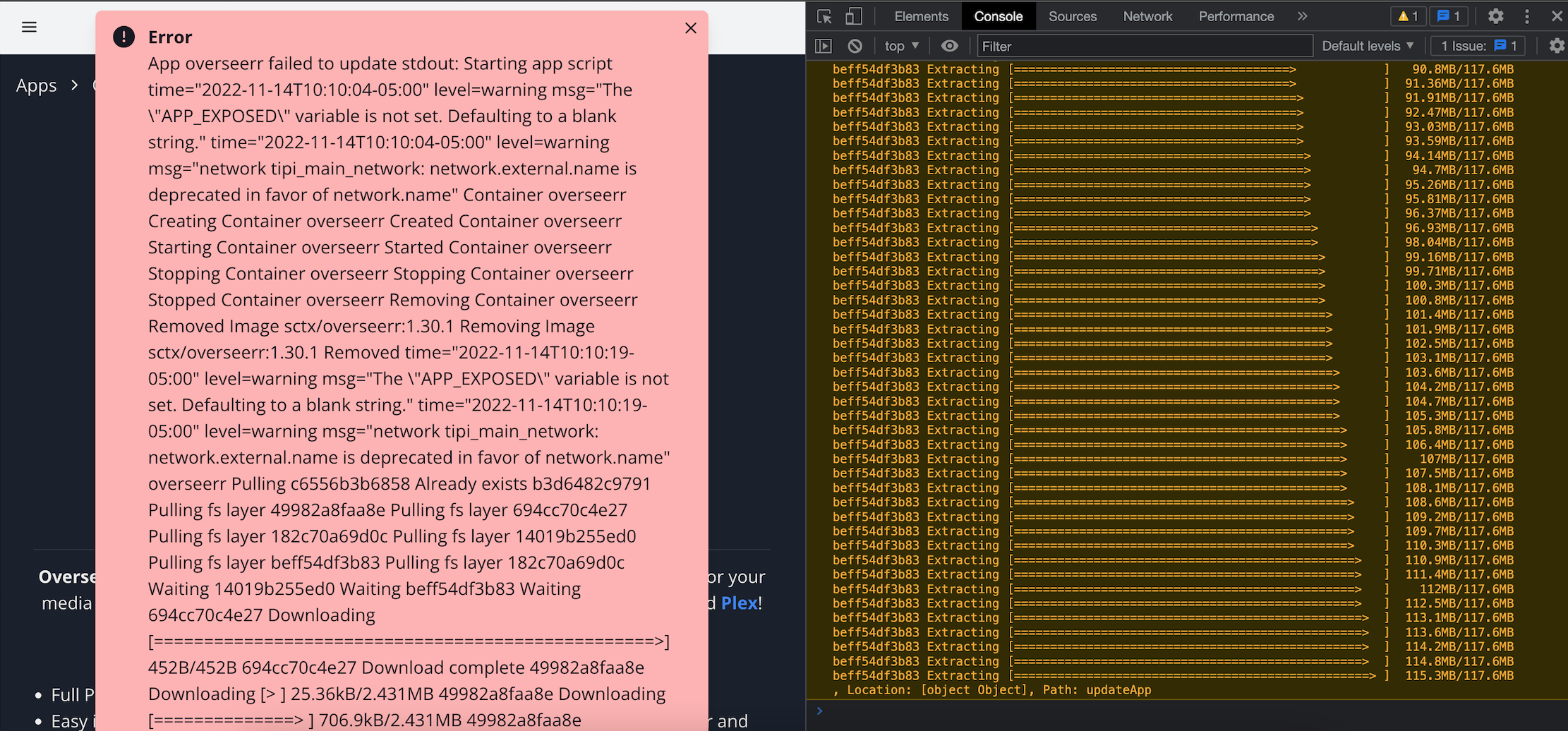 [BUG] can't update apps · Issue #261 · runtipi/runtipi · GitHub