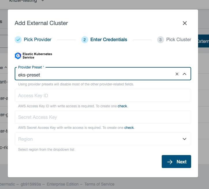 EKS create/import external cluster · Issue #4908 · kubermatic/dashboard · GitHub