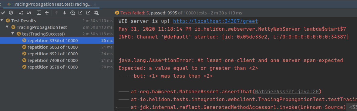 Flaky TracingPropagationTest · Issue #1909 · helidon-io/helidon · GitHub