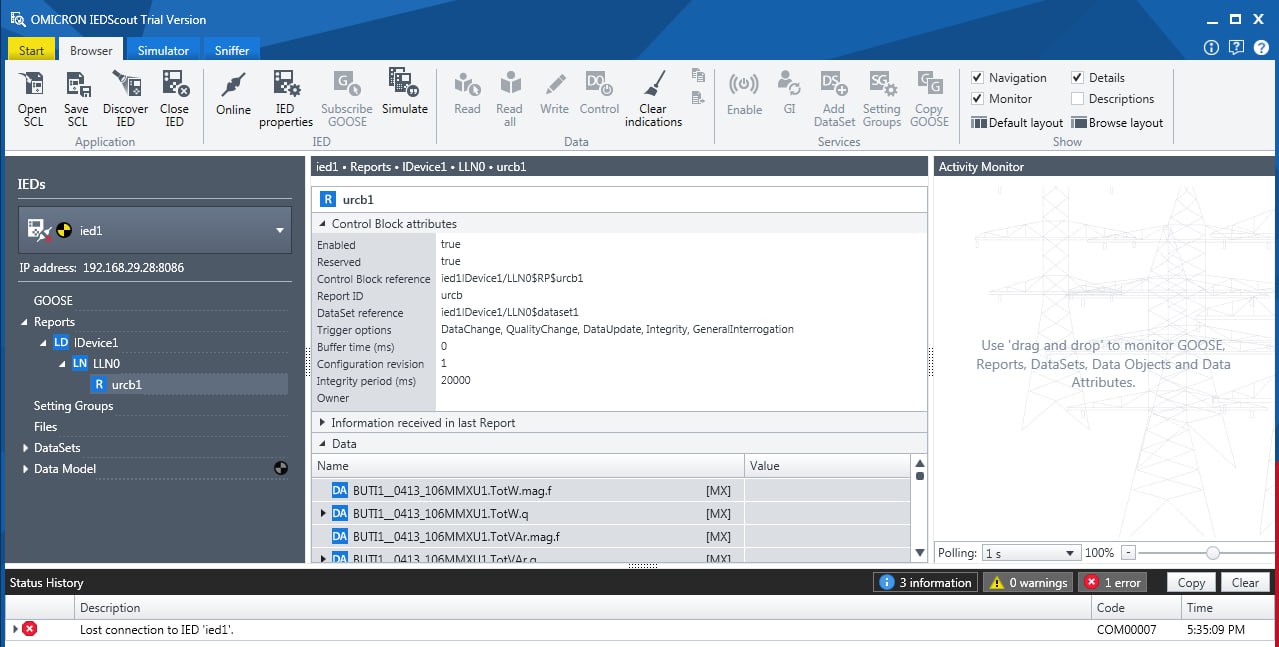 i got error IED Connection Lost . when i used 3rd party IED Scout ...