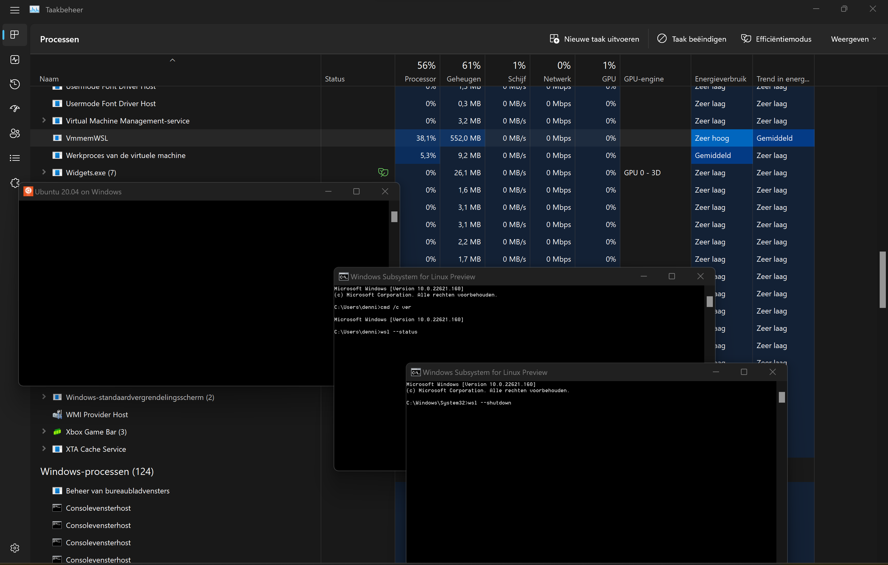 All WSL Commands Hang including Wsl shutdown But WSL Is Constantly