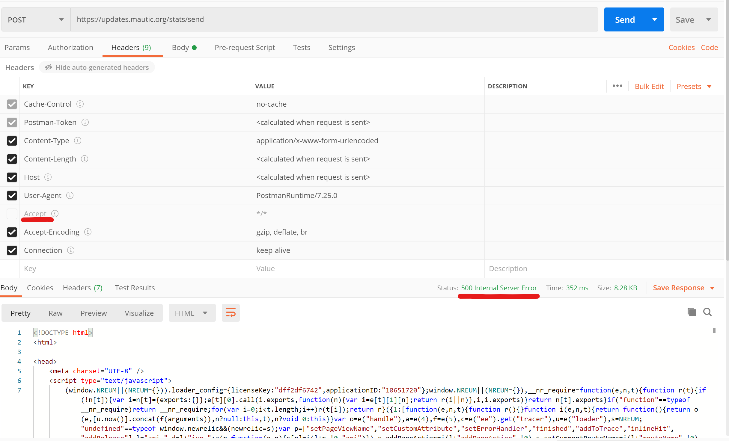 STAT UPDATE: Error communicating with the stat server: 500 (Internal ...