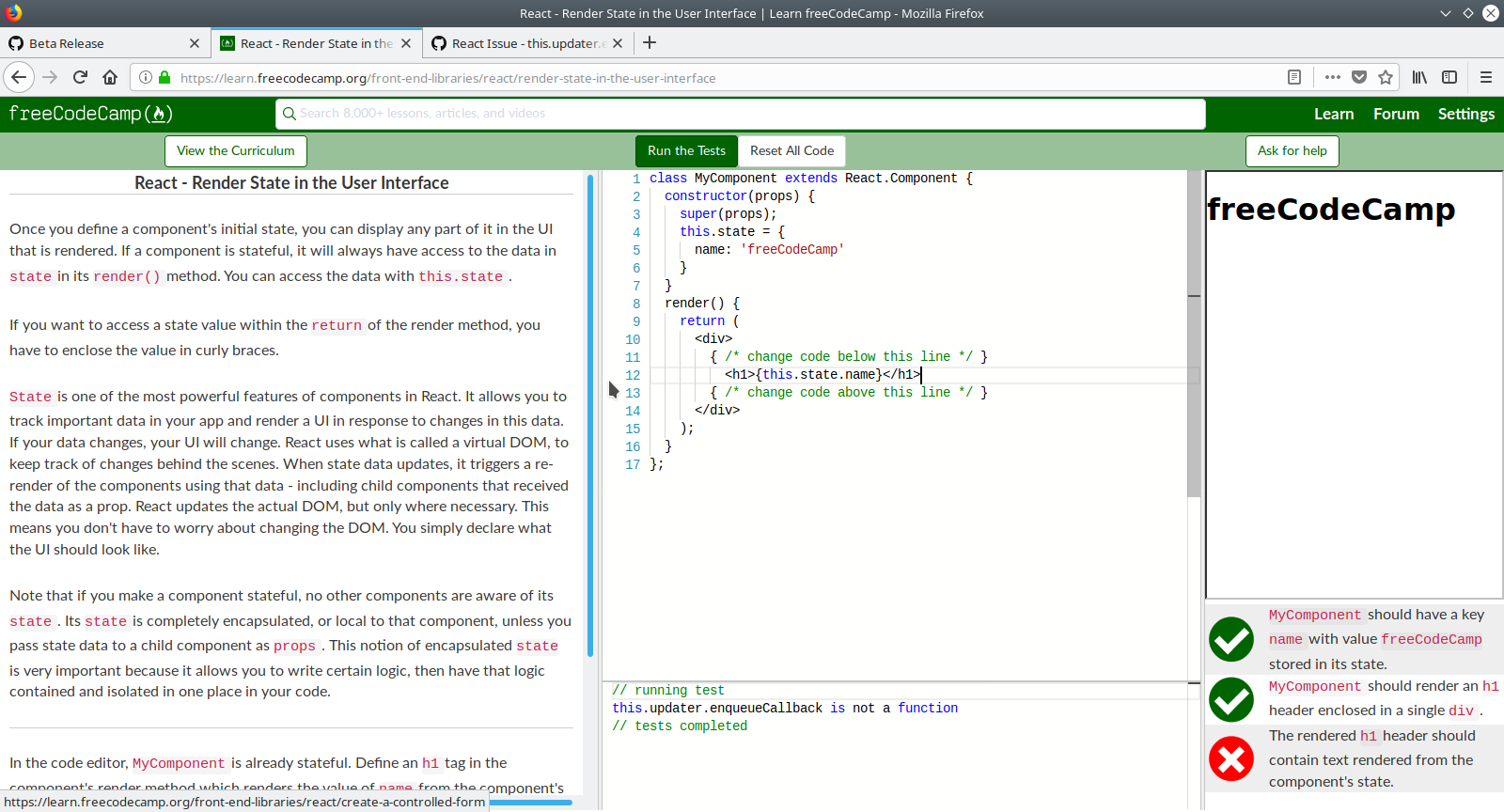 React Issue - this.updater.enqueueCallback is not a function · Issue #17215 · freeCodeCamp ...