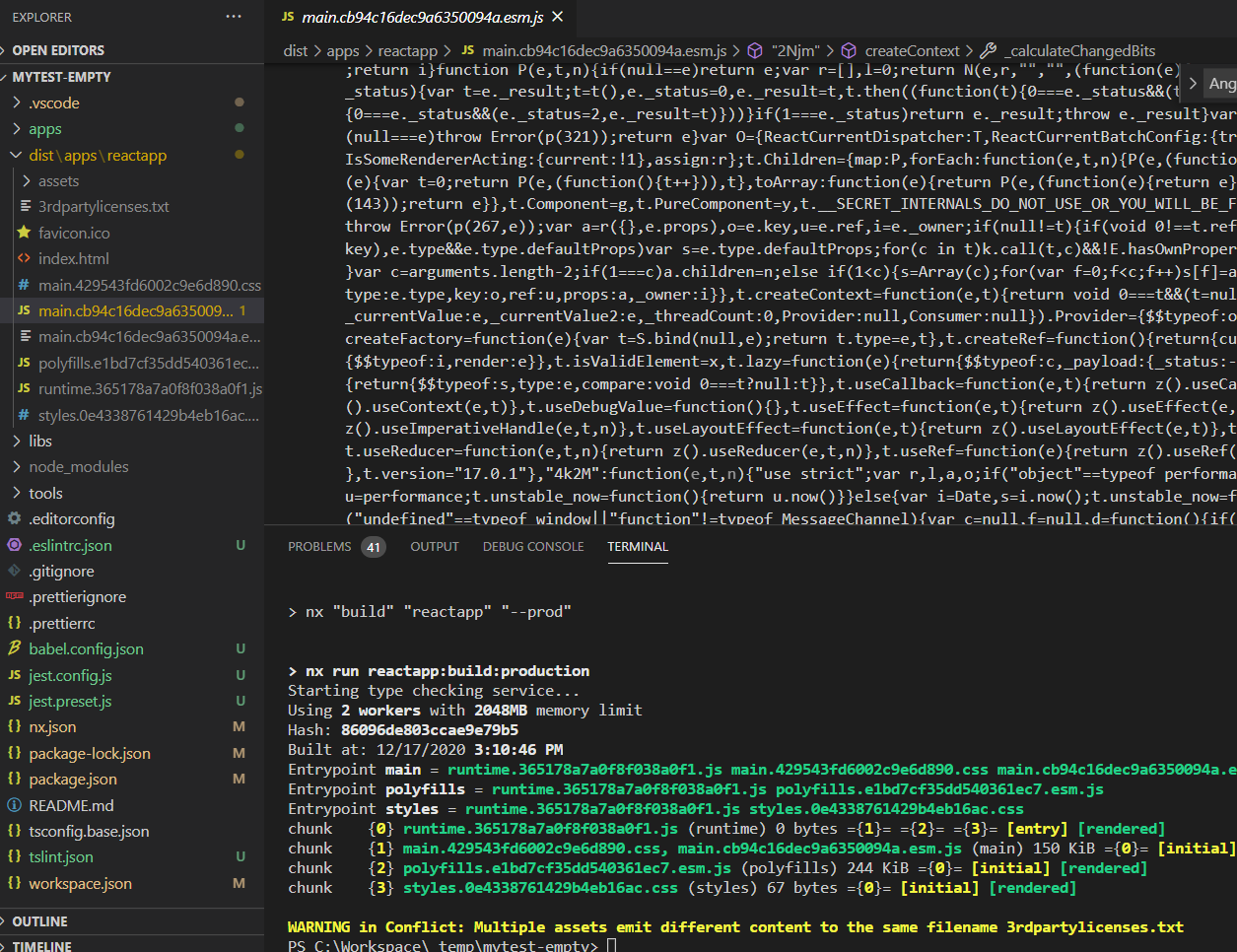 Creating React app behaves differently in empty workspace vs Angular workspace · Issue #4334 ...