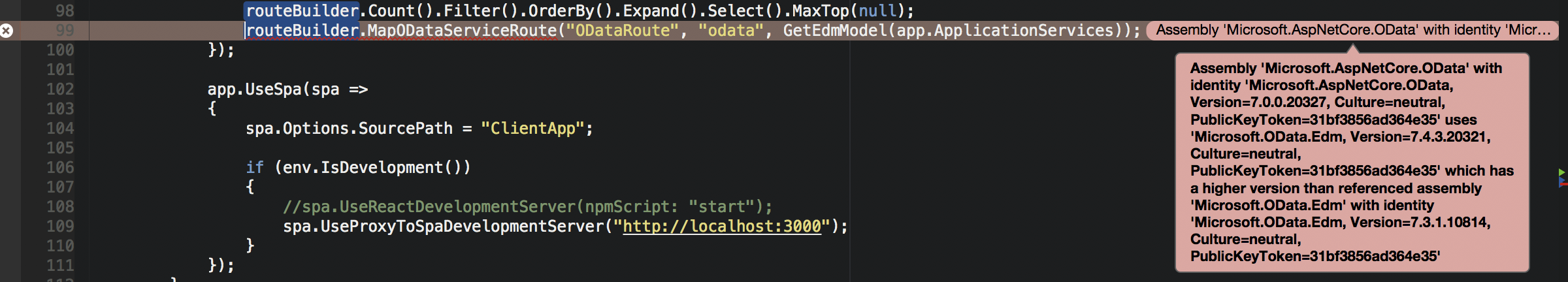 [feature/netcore] Recent nightly NuGet packages unable to build due to Microsoft.OData.Core ...