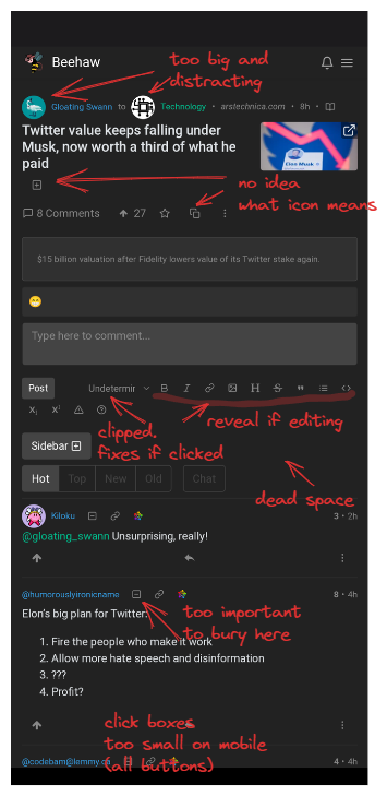mobile view is cluttered and difficult to use · Issue #1047 · LemmyNet/lemmy-ui · GitHub