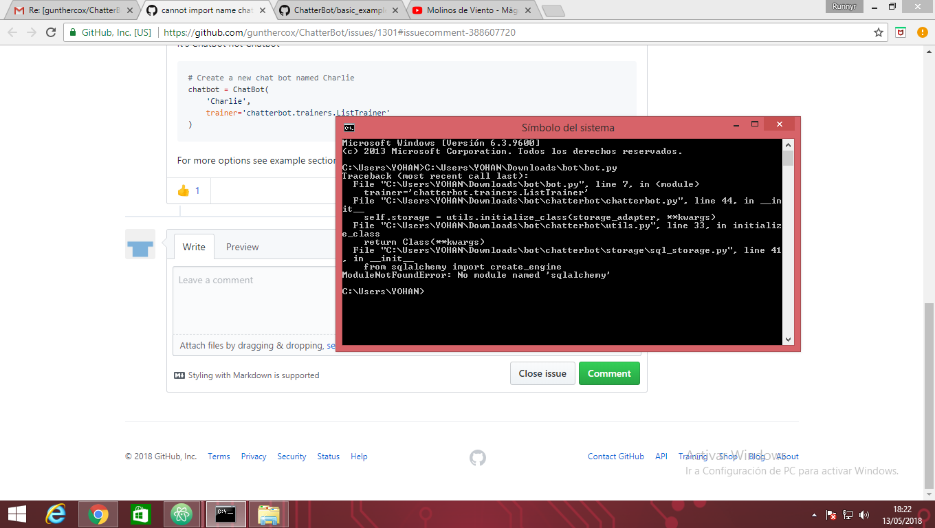 cannot import name chatbot from chatterbot line 3 · Issue #1301 · gunthercox/ChatterBot · GitHub