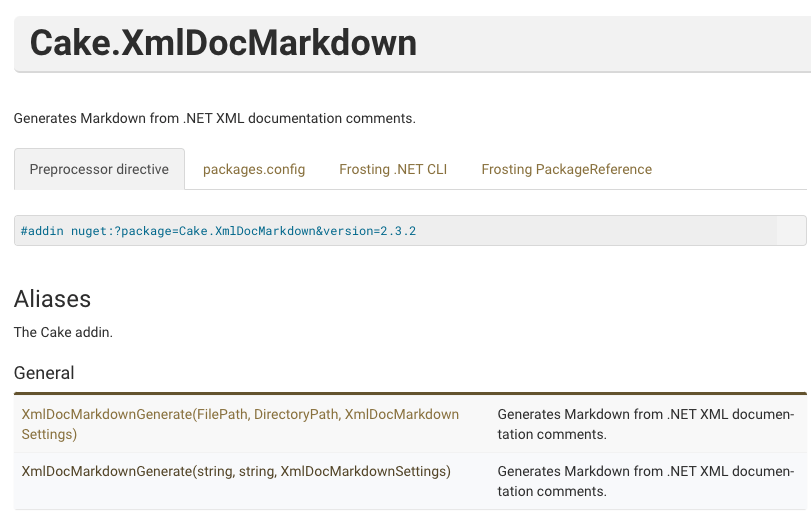 Aliases not shown for Cake.XmlDocMarkdown addin · Issue #1156 · cake ...