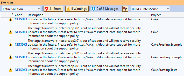 Disable warning NETSDK1138: The target framework 'netcoreapp3.0' is out of support (...) · Issue ...