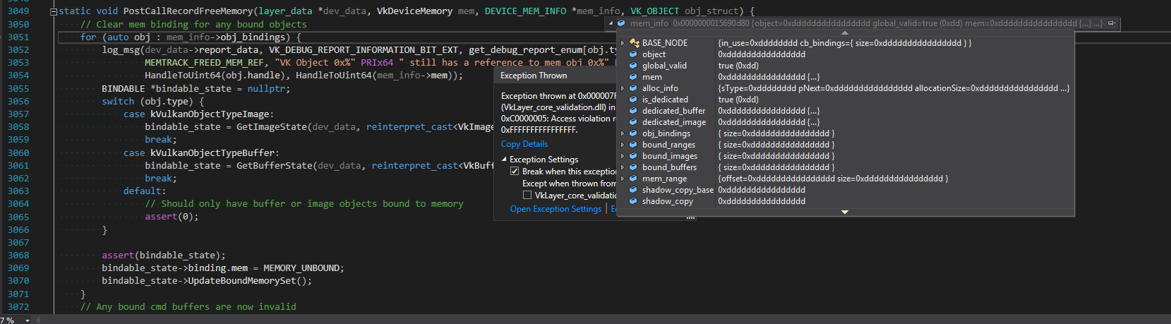 core_validation::PostCallRecordFreeMemory() crashes at vkFreeMemory() call time · Issue #2608 ...