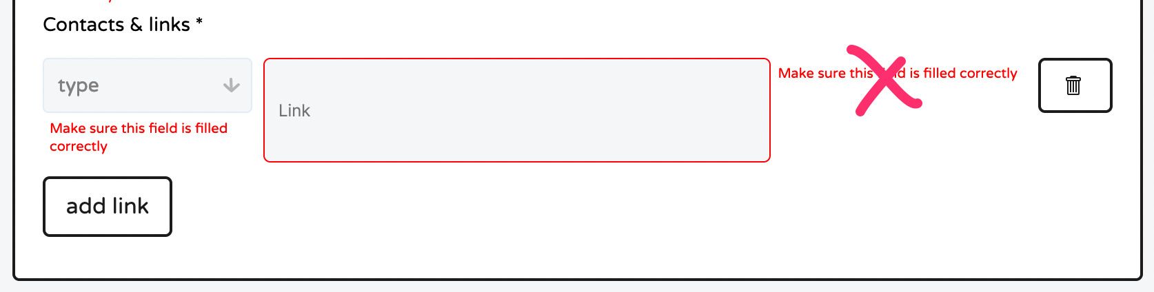 Error message － Contacts and links · Issue #1941 · ONEARMY/community-platform · GitHub