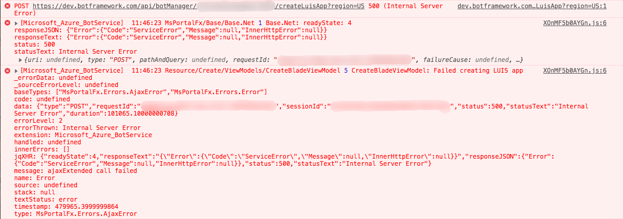 "ajaxExtended call failed" error during Azure Bot creation · Issue #4444 · microsoft ...