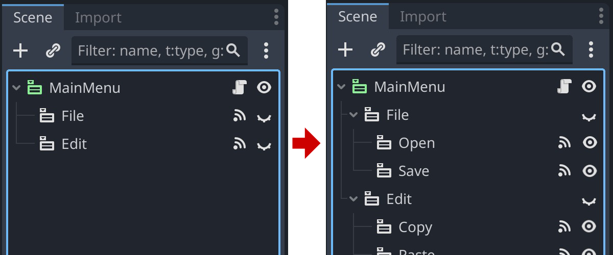 Add MenuItem nodes to represent items in PopupMenus and MenuButtons ...