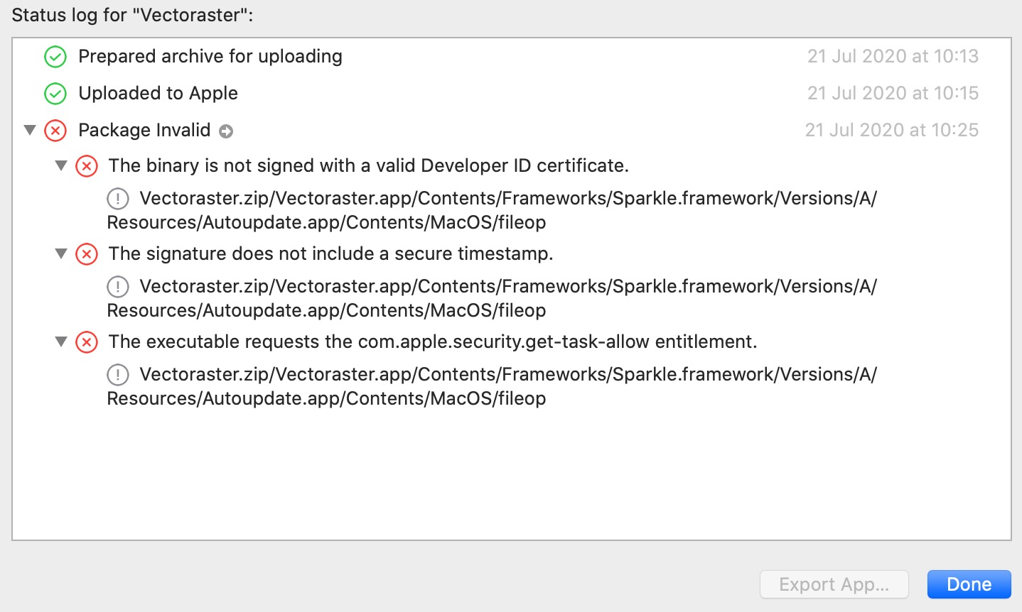 Codesigning "fileop" failed · Issue #1628 · sparkle-project/Sparkle · GitHub